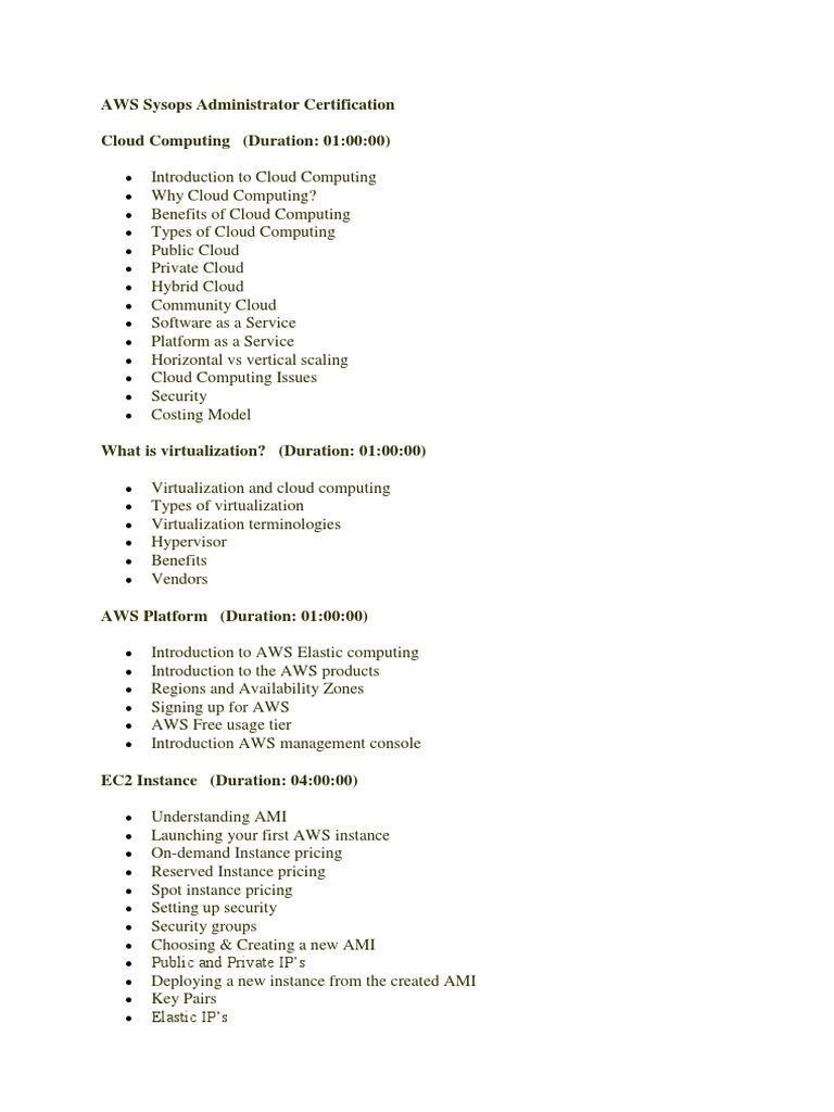 AWS Sysops Administrator Syllabus | PDF | Amazon Web Services | Cloud Computing