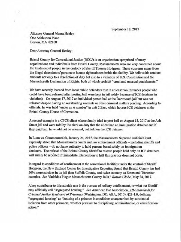 Letters To AG Criticize Management of Bristol Sheriff Thomas Hodgson ...