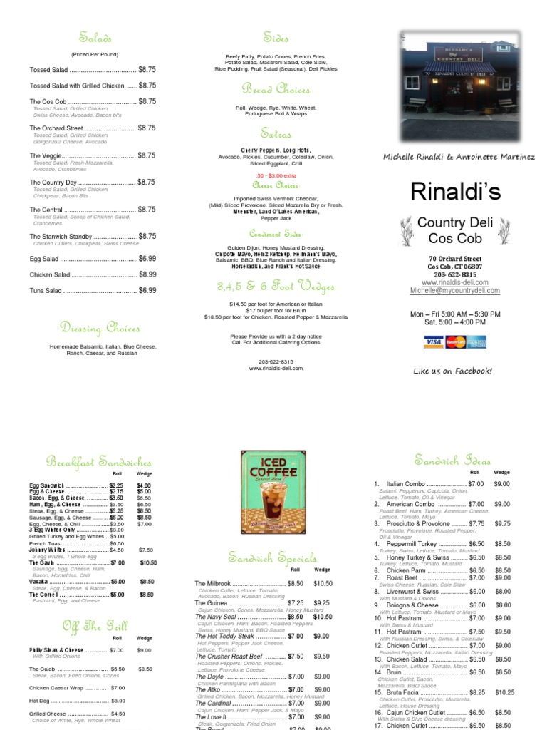 Rinaldi's Country Deli Menu | Western Cuisine | Regional & Ethnic Food