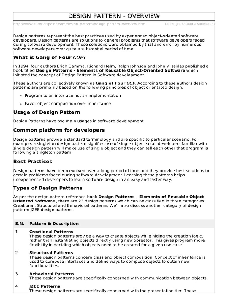Design Pattern Overview | PDF | Software Design Pattern | Object ...