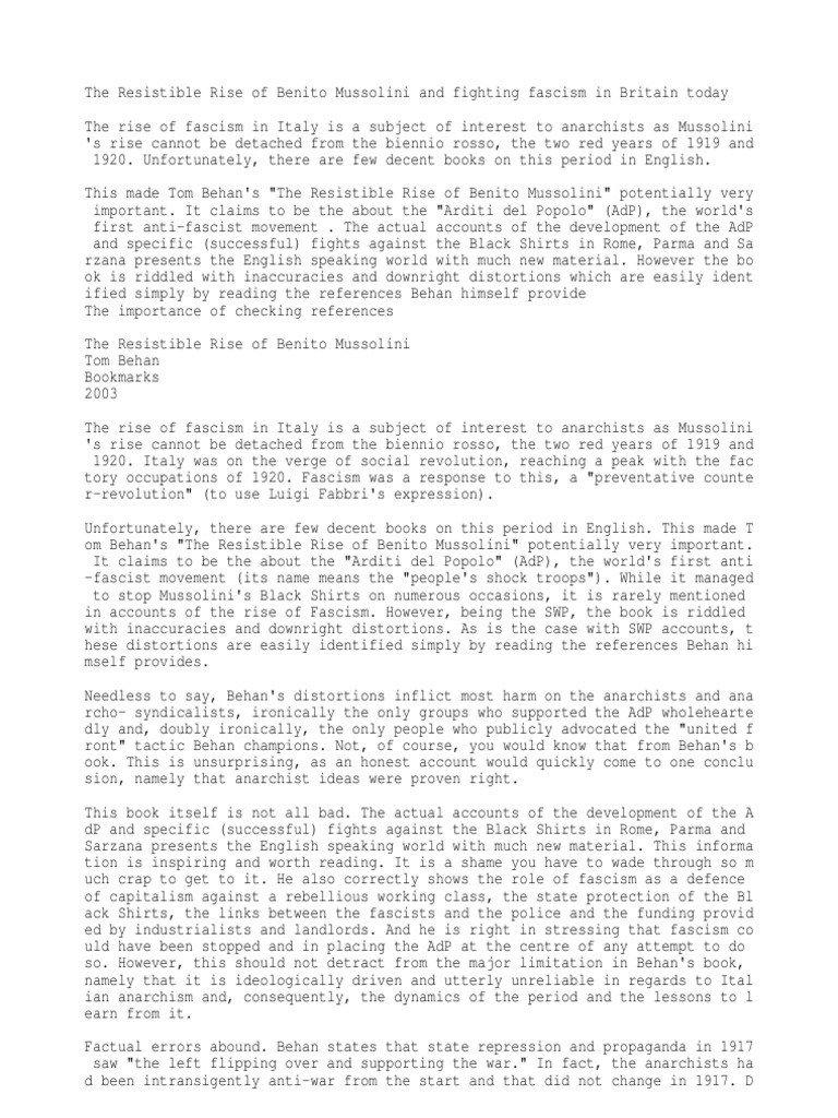 The Resistible Rise of Benito Mussolini and Fighting Fascism in Britain ...