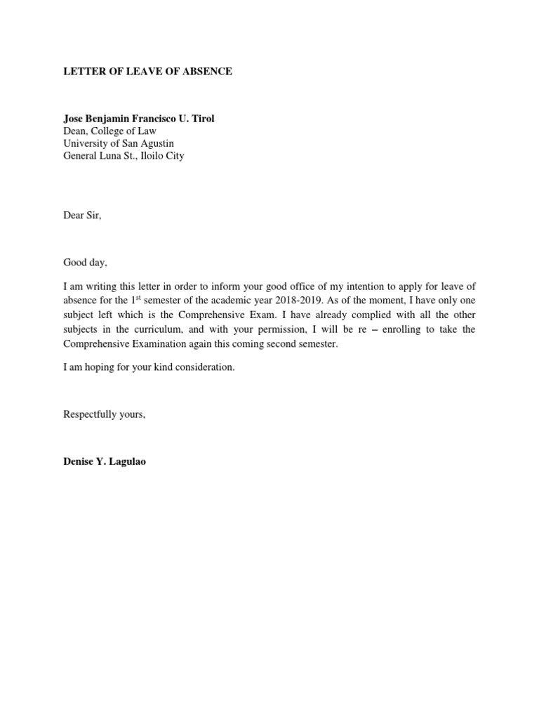 Letter Leave of Absence