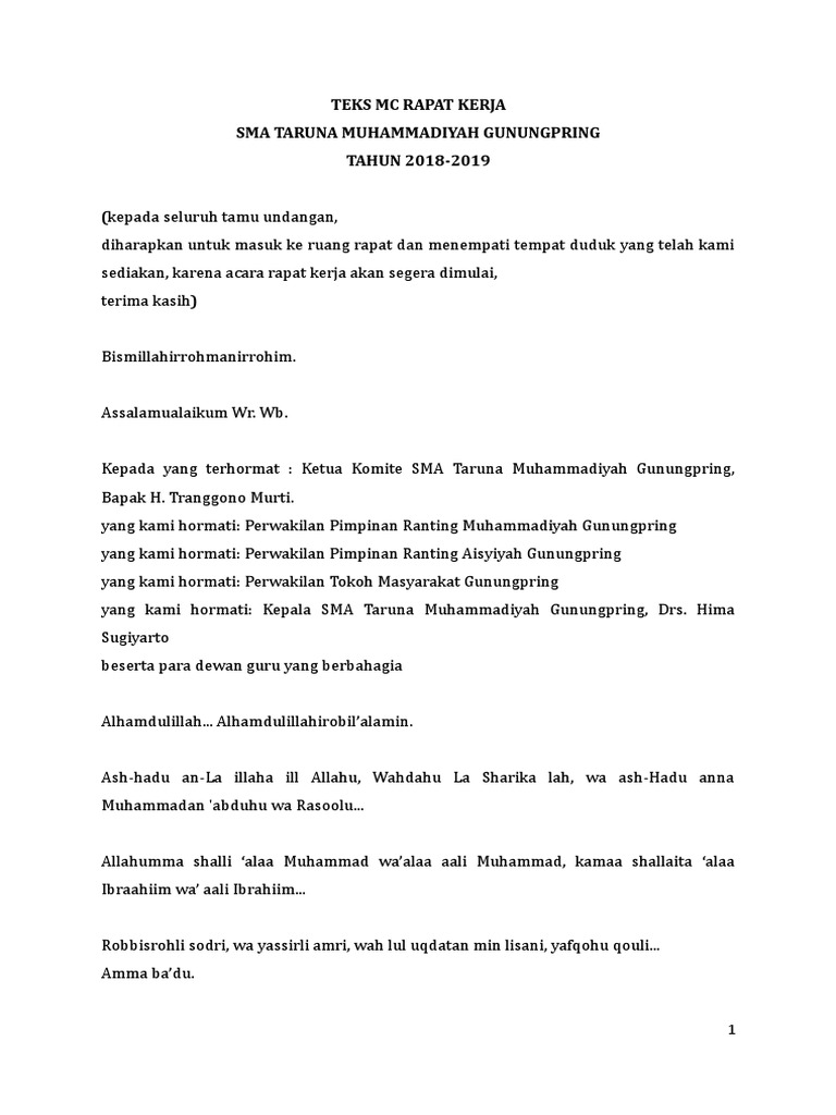 Teks MC Rapat Kerja | PDF | Agama & Spiritualitas
