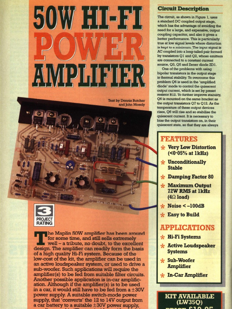 50W HiFi Power Amplifier LW35Q Maplin Kit | PDF