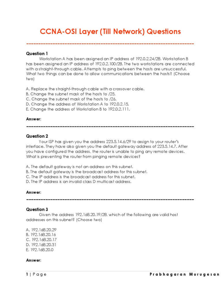 Ccna-Interview Subnetting Questions | PDF | Gateway (Telecommunications) | Ip Address