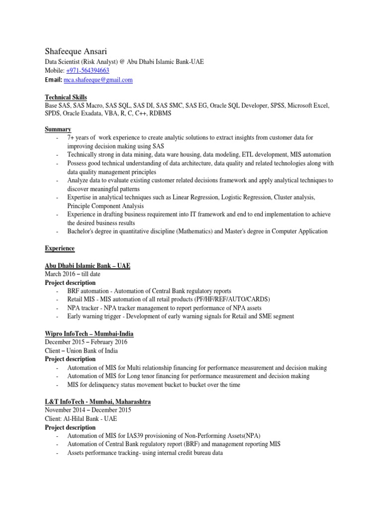 CV - Shafeeque | PDF | Sas (Software) | Automation
