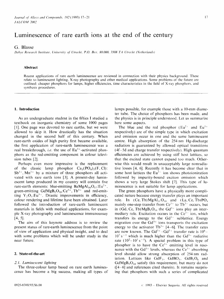 Luminescence of Rare Earth Ions at The End of The Century | PDF | Ion ...