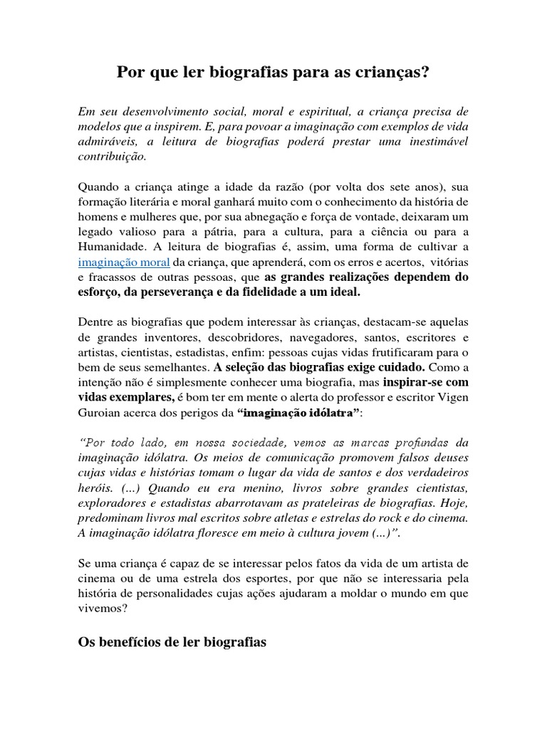 Importância das Biografias Infantis | PDF | Biografia | Moralidade