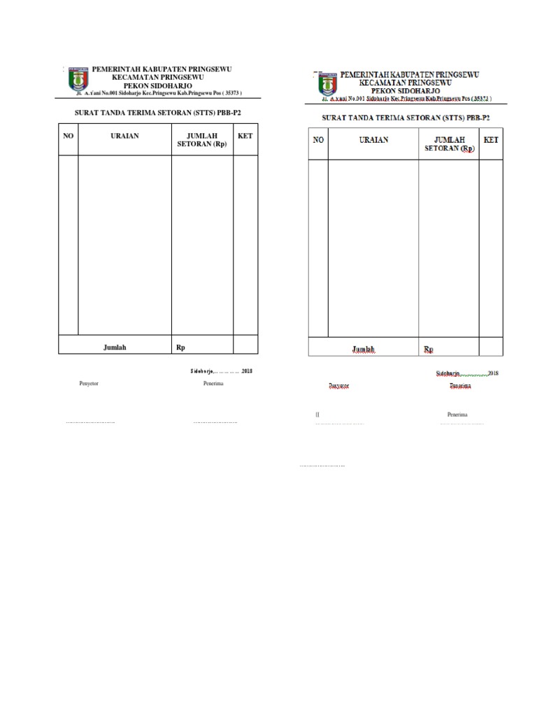Surat Tanda Terima Setoran | PDF