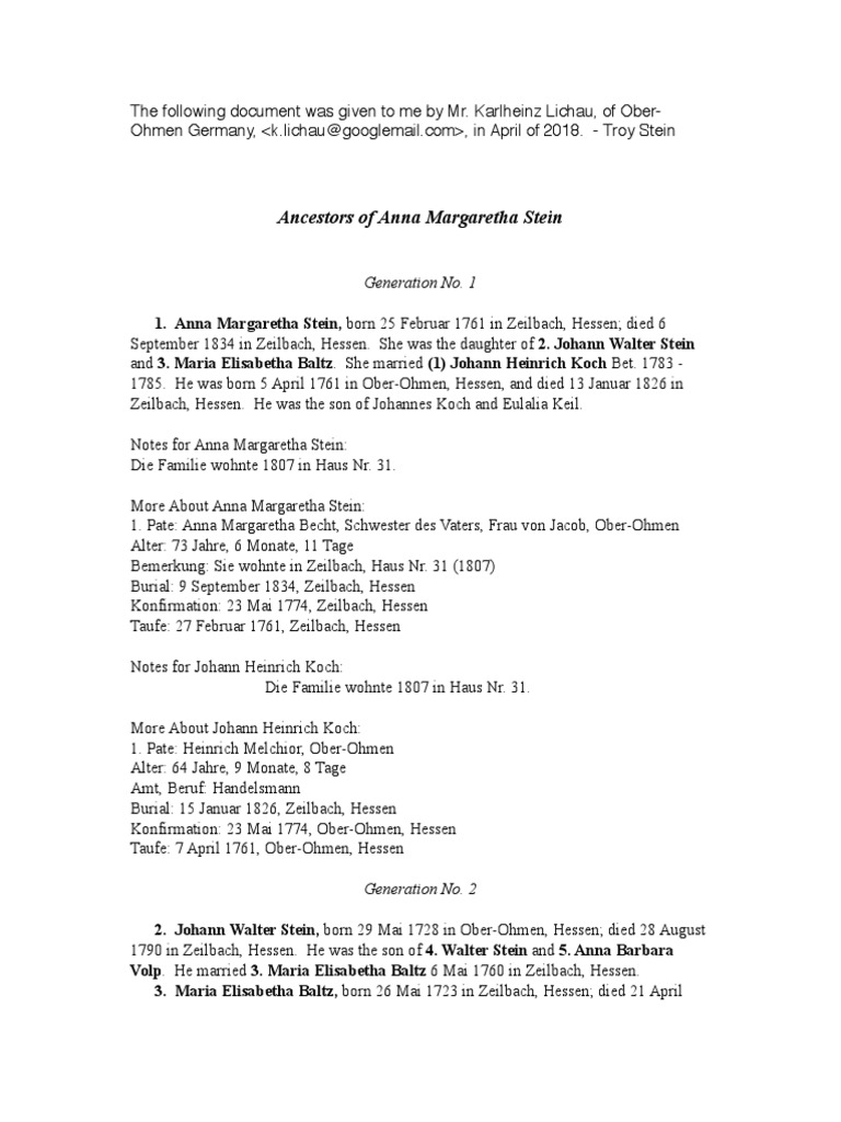 Stein Family History and Beyond | PDF