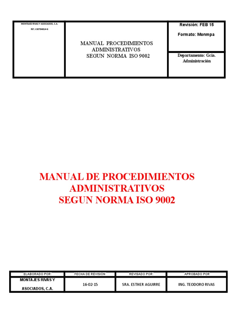 Manual de Procedimiento Administrativo | PDF | Calidad (comercial) | Iso 9000