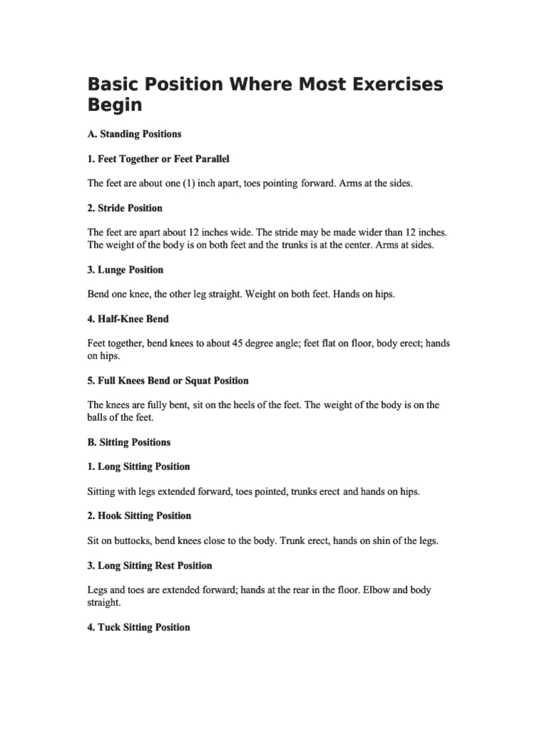 Basic Position Where Most Exercises Begin | PDF | Anatomical Terms Of ...