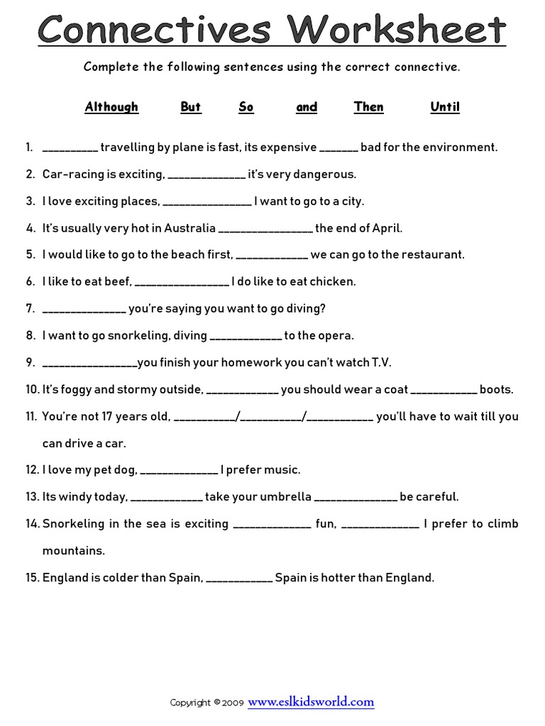Connectives Worksheet | PDF | Language Arts & Discipline | Home & Garden