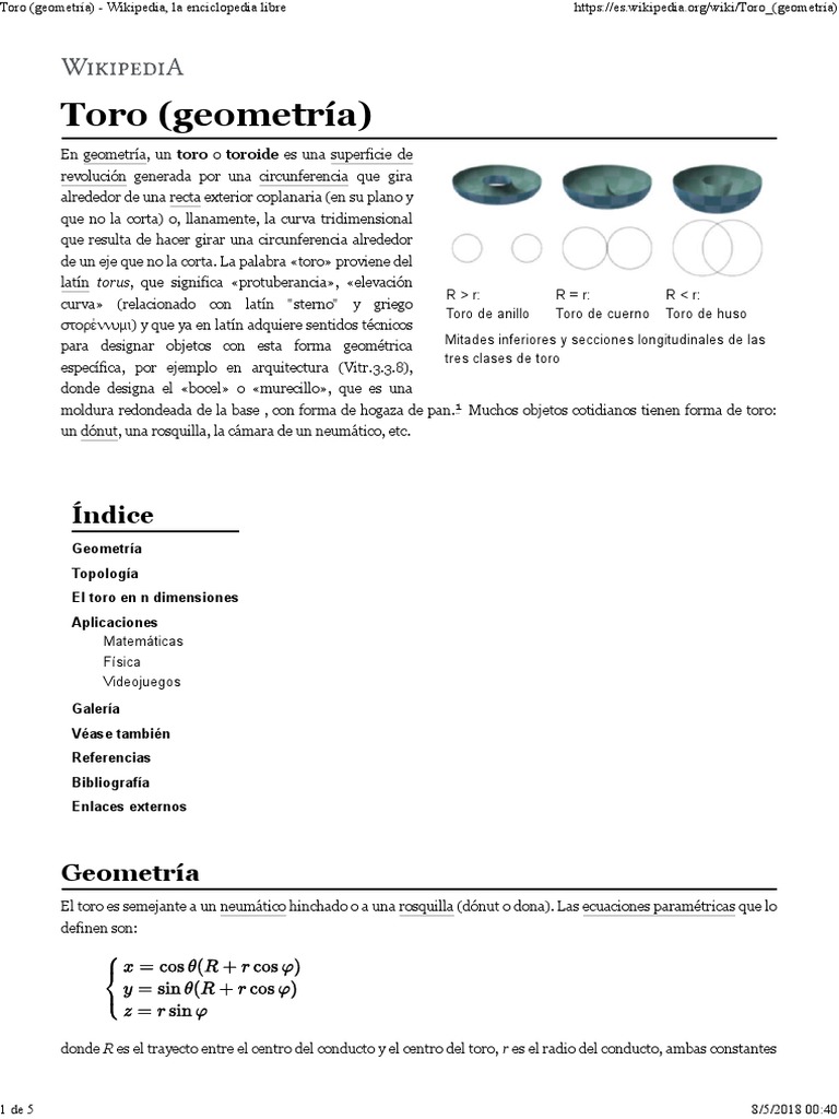 Toro (Geometría) - Wikipedia, La Enciclopedia Libre | PDF | Estructuras ...