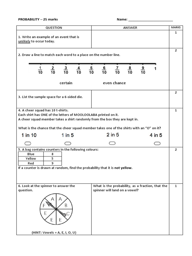Yr 8 Probability Paper | PDF | Probability | Teaching Mathematics