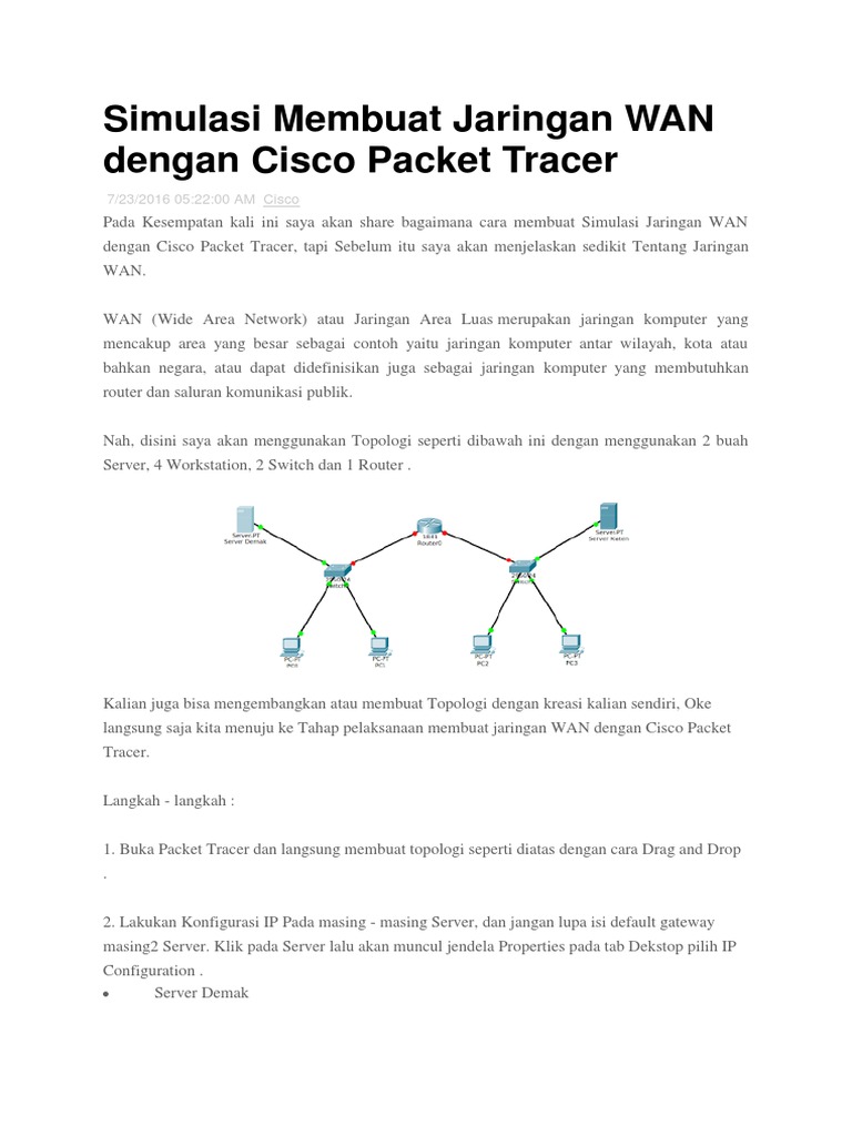 Simulasi Membuat Jaringan WAN Dengan Cisco Packet Tracer | PDF