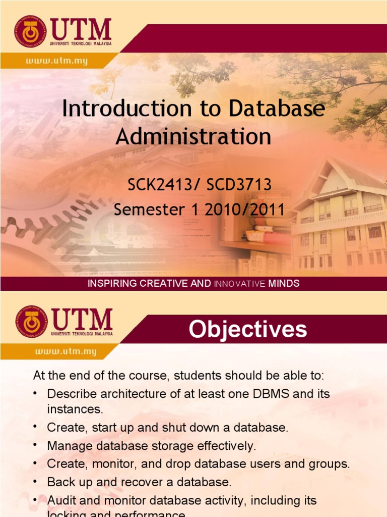 Introduction To Database Administration: SCK2413/ SCD3713 Semester 1 ...