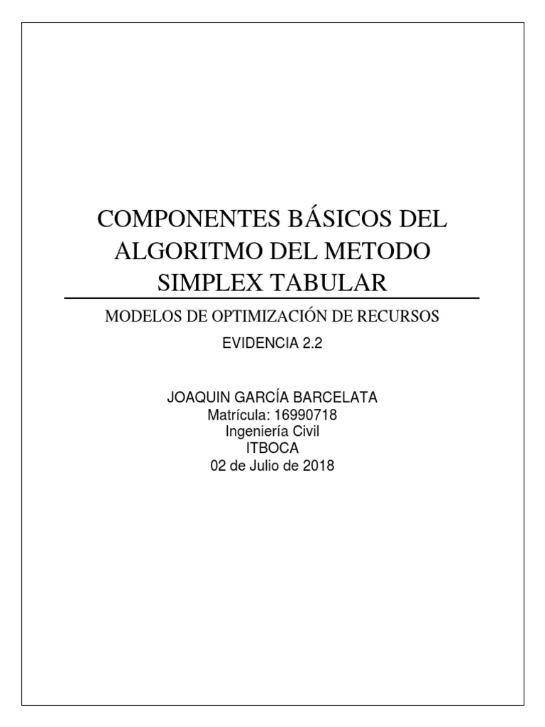 Algoritmo del Método Simplex Tabular | PDF | Optimización Matemática ...
