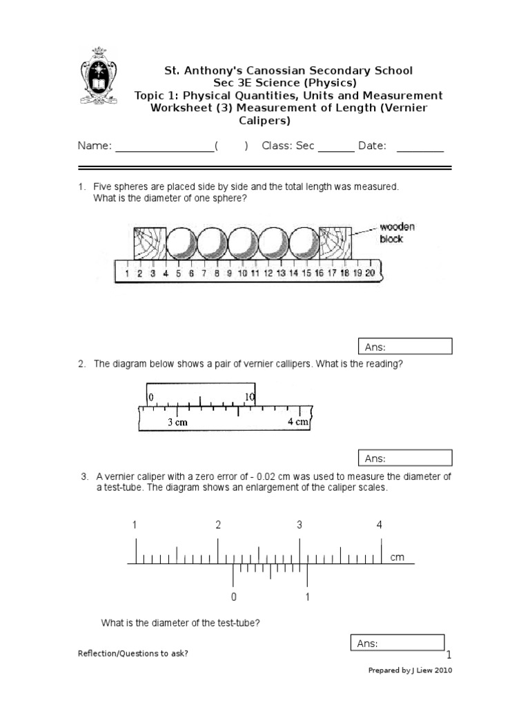 Chapter 1 Measurement 3E SP WS3 Vernier 2011 | PDF