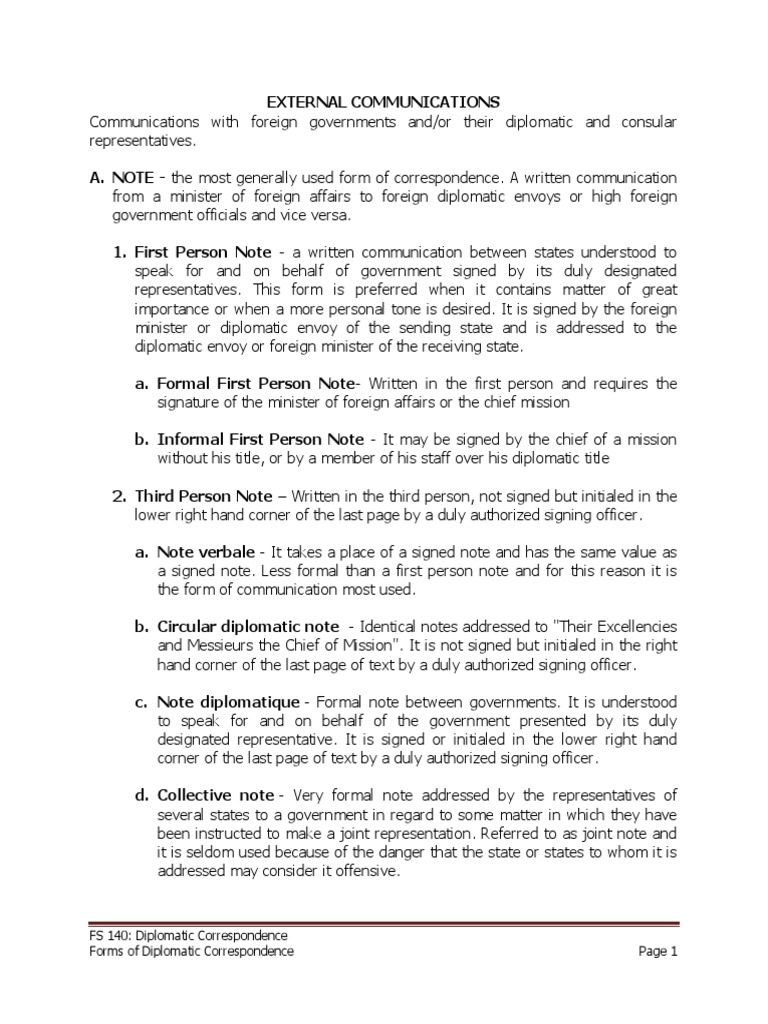 Forms of Diplomatic Correspondence | PDF | Ambassador | Diplomatic ...