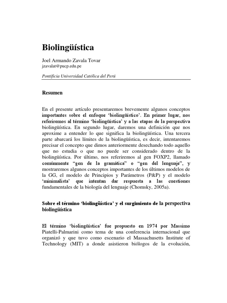 Biolinguistics, Biolingüística | PDF | Noam Chomsky | Aquisición de idioma