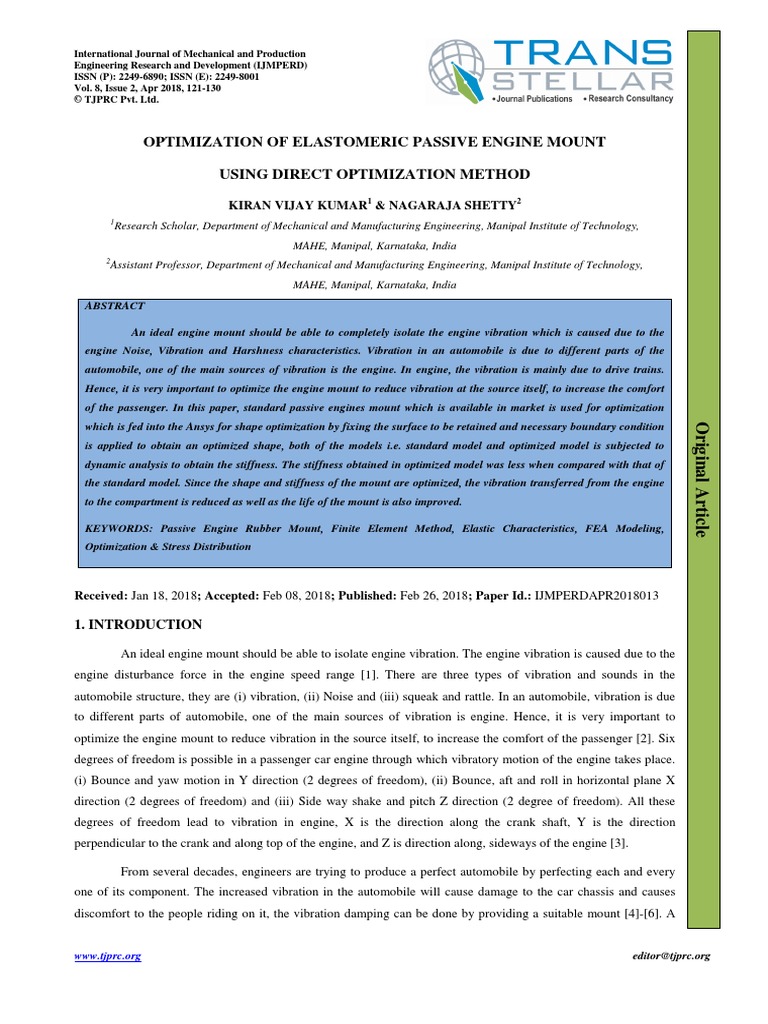 Optimization of Elastomeric Passive Engine Mount Using Direct ...