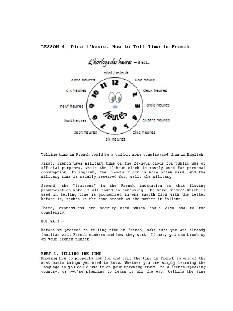 Lesson 5 Time | PDF | French Language | Linguistics