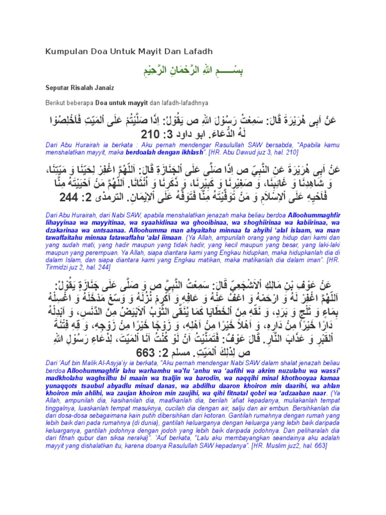 Kumpulan Doa Untuk Mayit Dan Lafadh | PDF