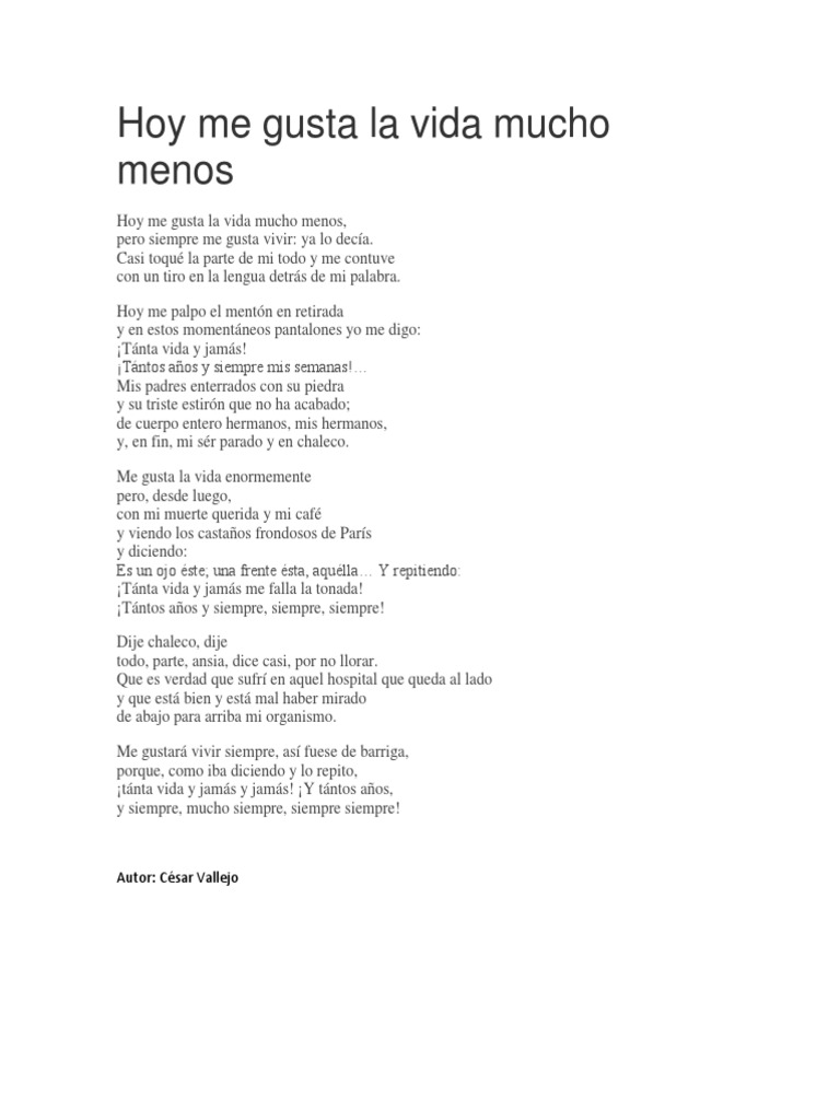 Hoy Me Gusta La Vida Mucho Menos - Vallejo | PDF