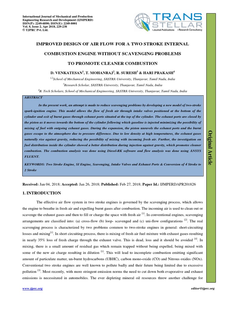 Improved Design of Air Flow For A Two Stroke Internal Combustion Engine ...