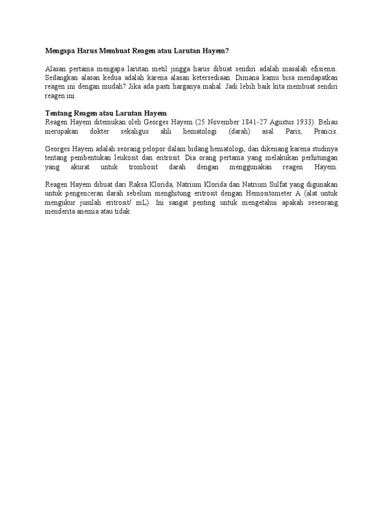 Membuat Larutan Hayem | PDF