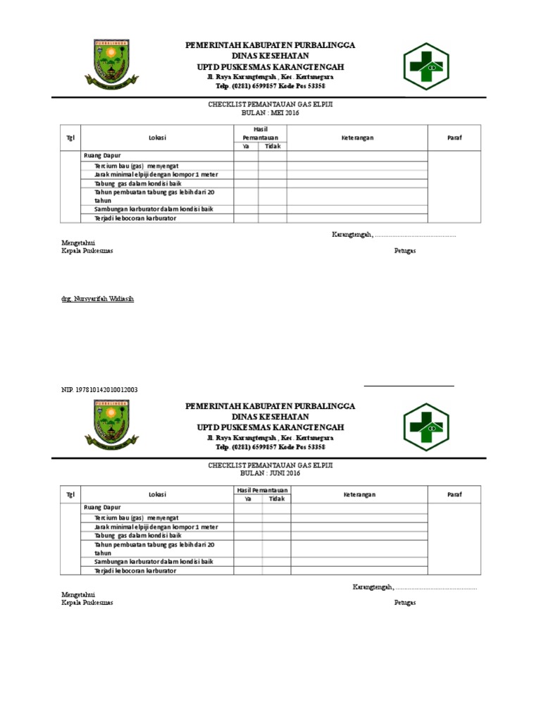 Checklist Pemantauan Gas Elpiji | PDF