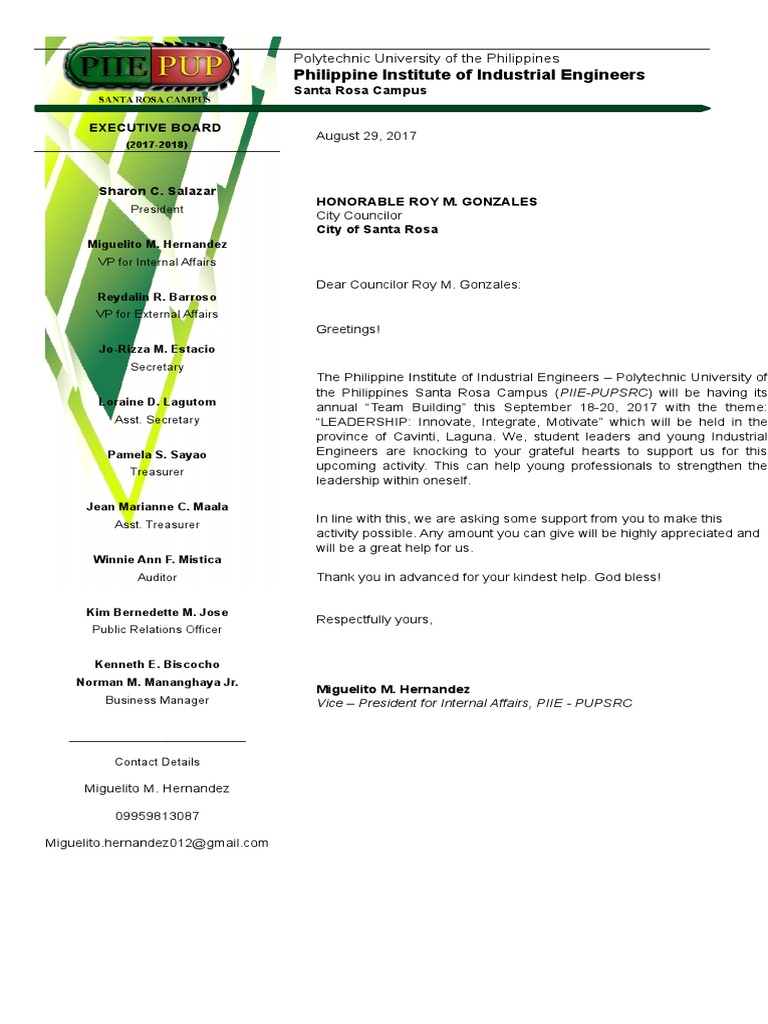 Solicit Letter Councilors (Team Building) | PDF | Business