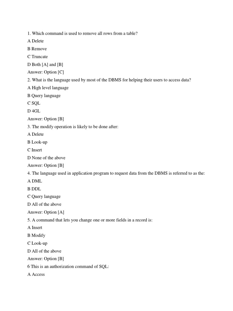 SQL Objective Questions | Download Free PDF | Databases | Sql