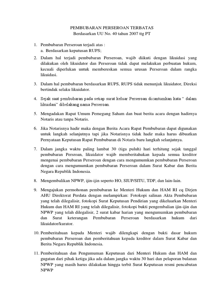 Panduan Pembubaran PT | PDF
