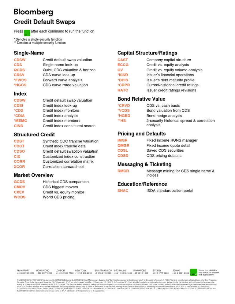 Bloomberg Credit Default Swap Cheat Sheet | PDF | Credit Default Swap ...