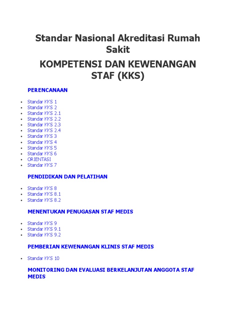 Standar Nasional Akreditasi Rumah Sakit Kks Pdf Teknologi