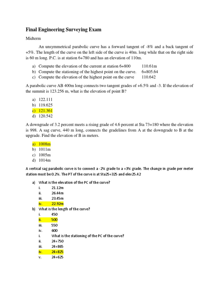 Parabolic Curve Elevation Calculations | PDF
