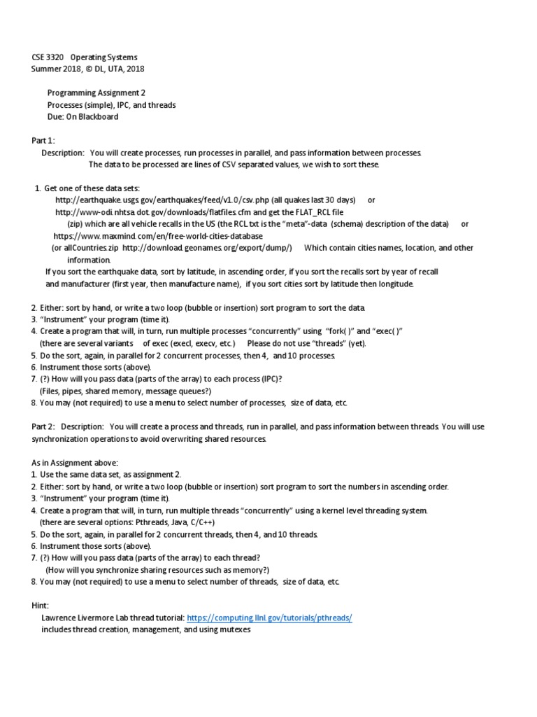 Assignment 2 | PDF | Thread (Computing) | Operating System Technology