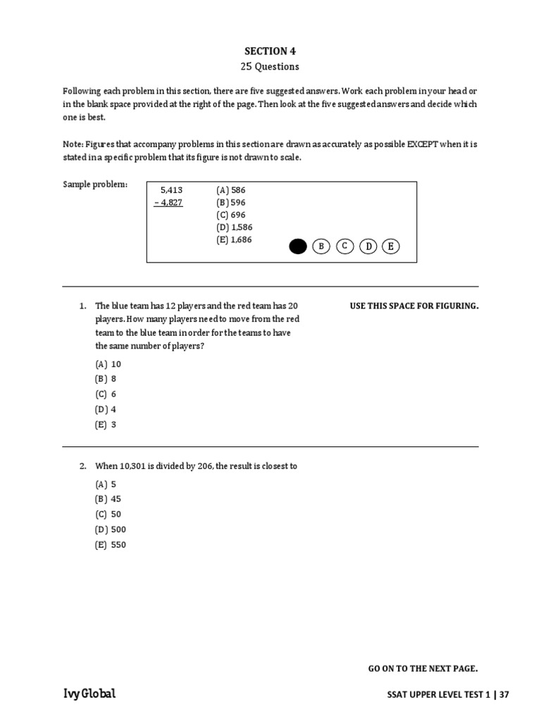 SSAT Upper Level Math Practice Test | PDF | Teaching Mathematics