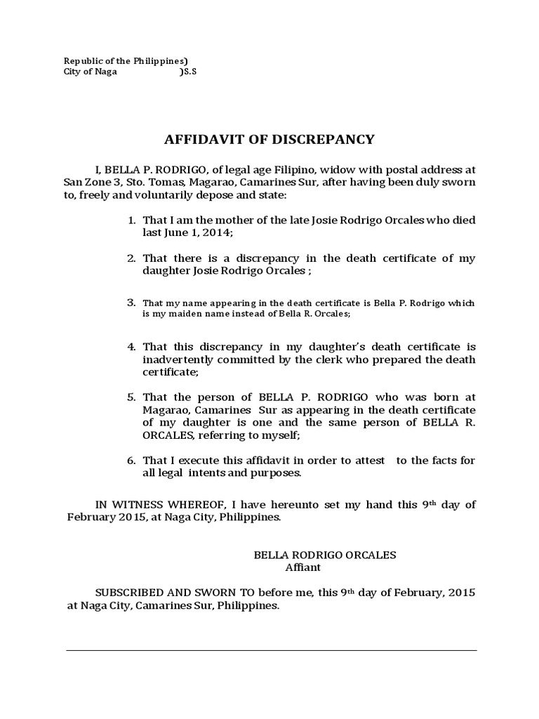 Affidavit of Discrepancy 1 | PDF | Affidavit | Social Conventions