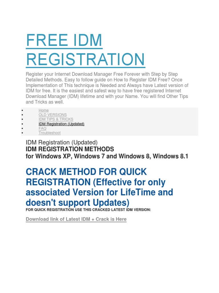 Free Idm Registration | PDF | Microsoft Windows | Windows 8.1
