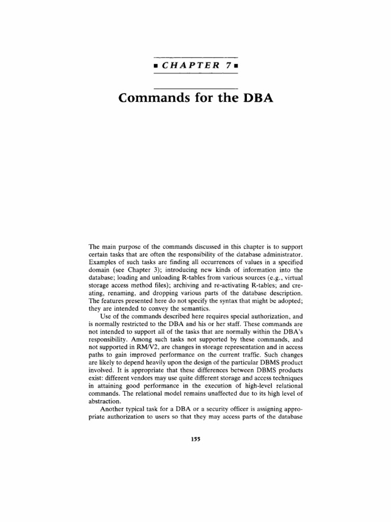 Commands For The DBA: - Chapter 7 | PDF | Relational Database | Databases
