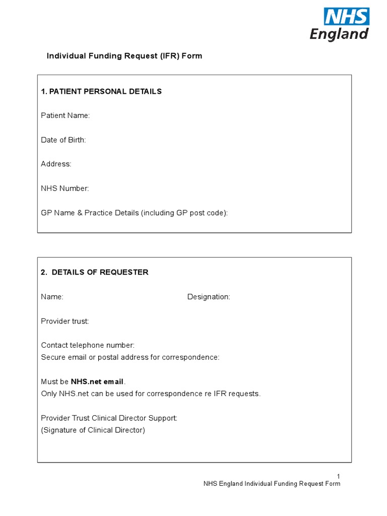 Nhs England Ifr Form | PDF | Health Care | Health Policy