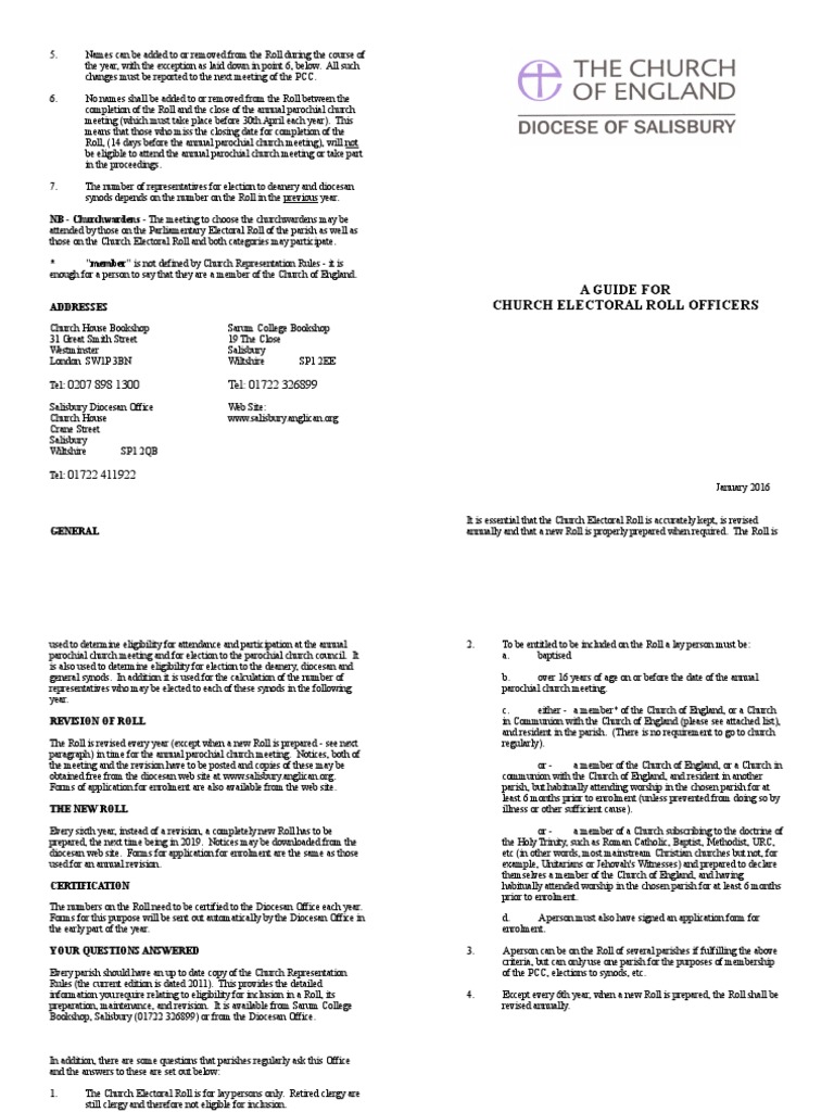 Electoral Roll Guide Pdf Church Of England Diocese