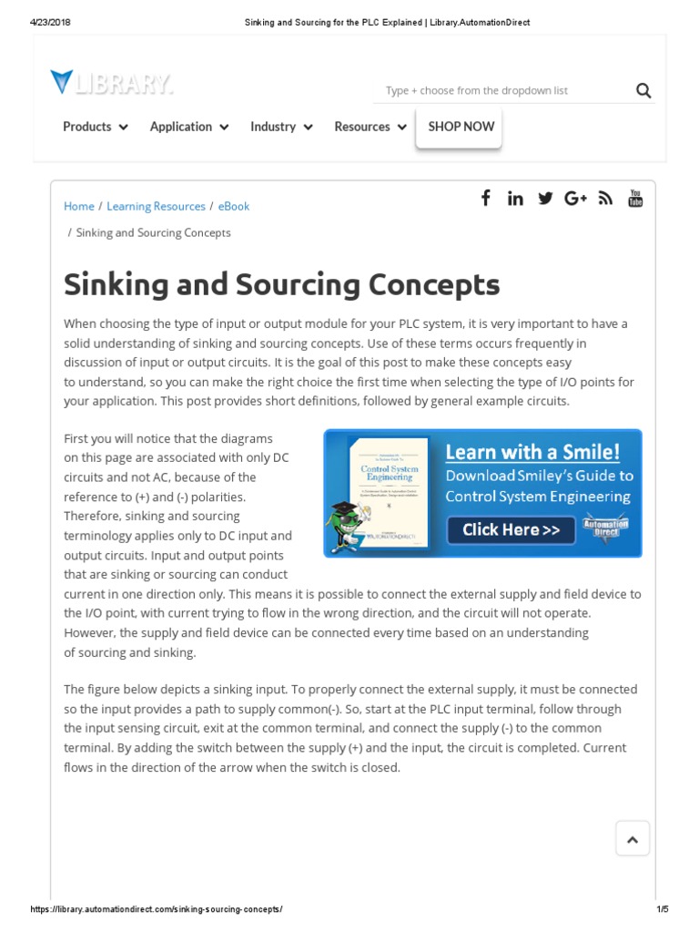 Sinking and Sourcing For The PLC Explained | PDF | Power Supply | Input/Output