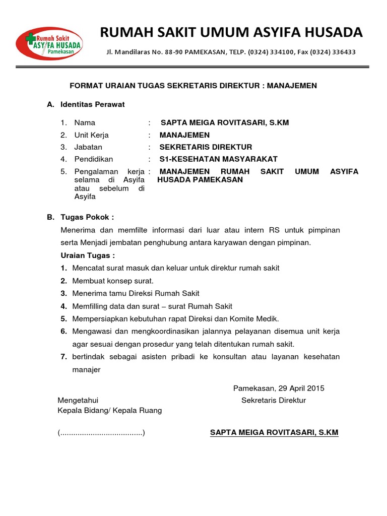 Format Uraian Tugas Sekdir | PDF