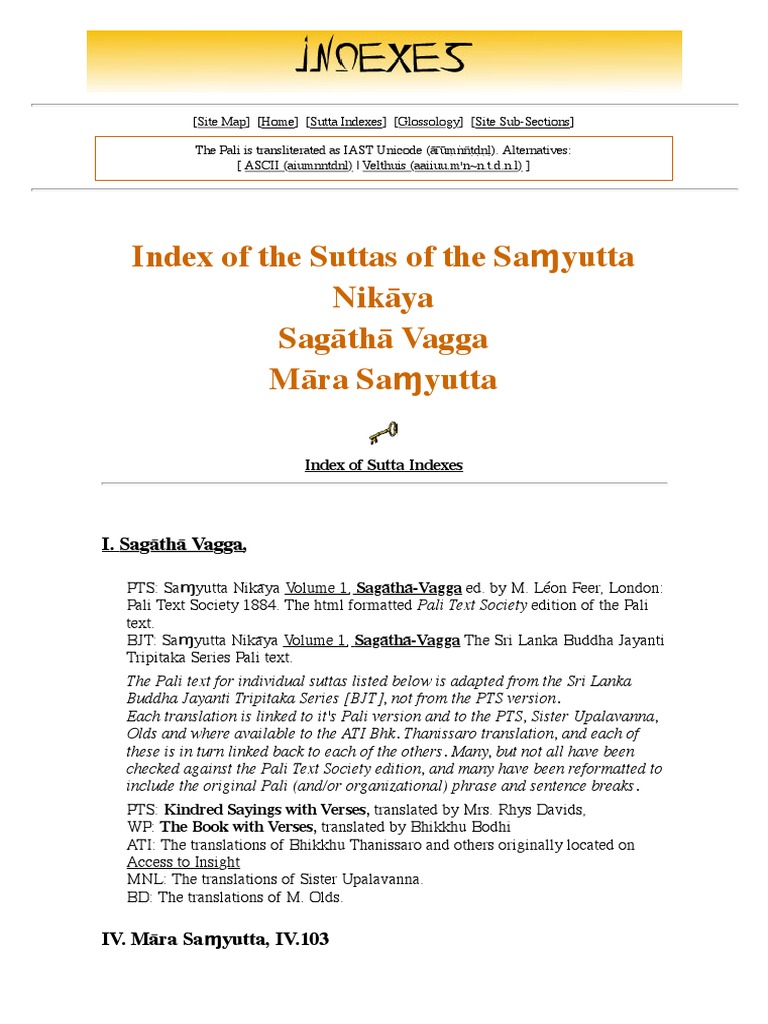 Index To SN 1 4: The Mara Samyutta Suttas | PDF | Buddhist Texts | Pali