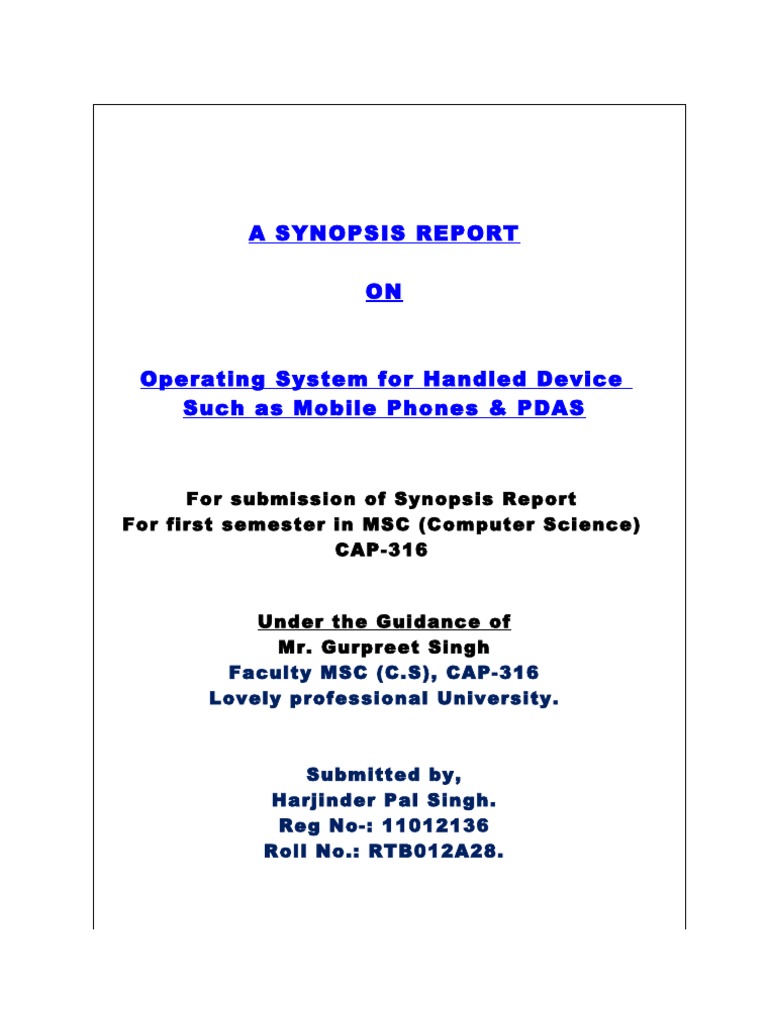 Synopsis Report | PDF | Microsoft Windows | Smartphone
