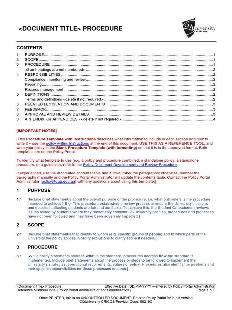 Procedure Documentation Template | PDF | Hyperlink | Records Management